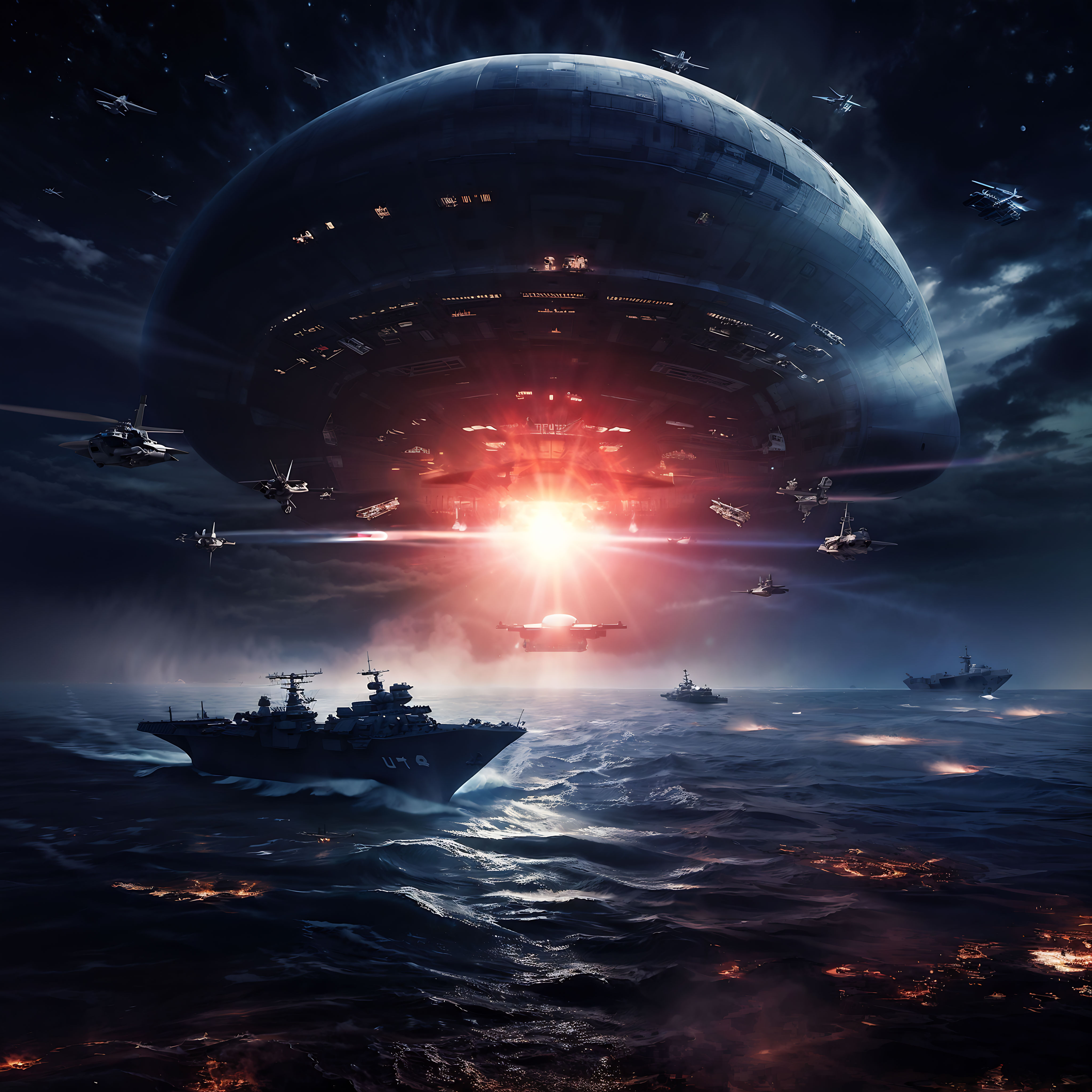 The US navy flying near the aliens war ship by Ueko Jackson - Playground