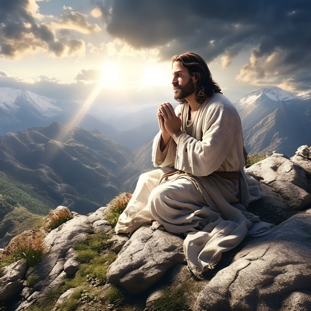 Jesus praying on the mountain 4k very detailed by sandro bueno - Playground