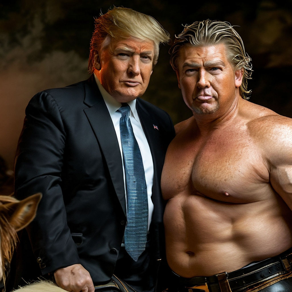 Donald trump fat and shirtless riding a horse by Brett Lewis - Playground