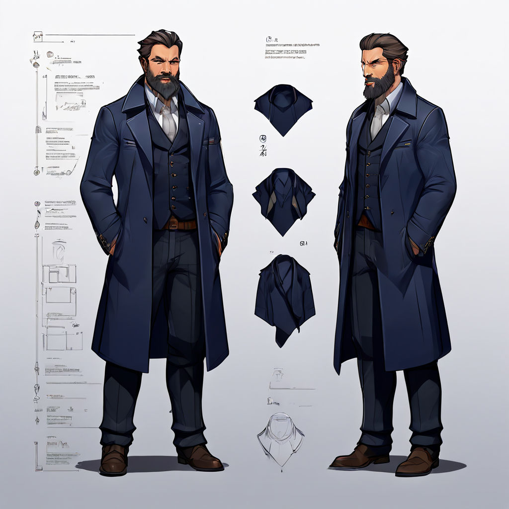 "Create a detailed 2D character model sheet for a 45-year-ol... by Riya ...