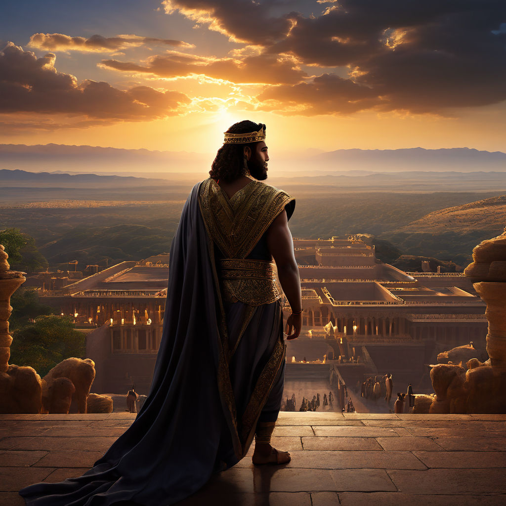 Make a picture movie scene of Black King David walking aroun... by ...