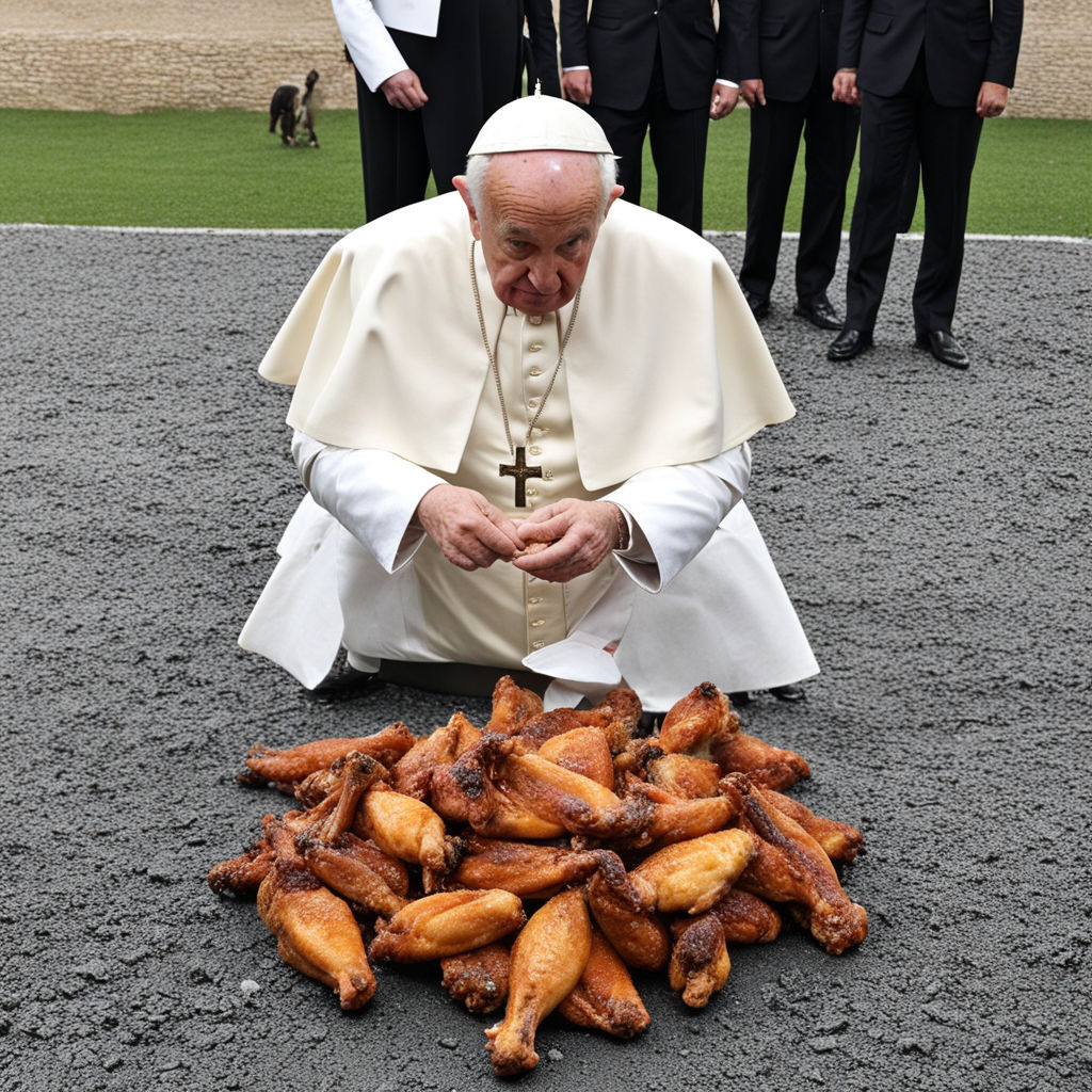 The pope with chicken wings two metres of the ground by 3qaz3qal ...