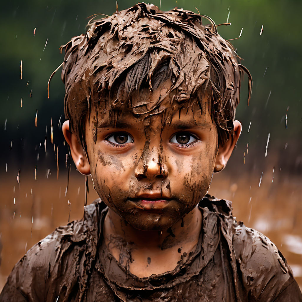 Portrait of cartoon illustration 3 muddy face male kids hum... by ...