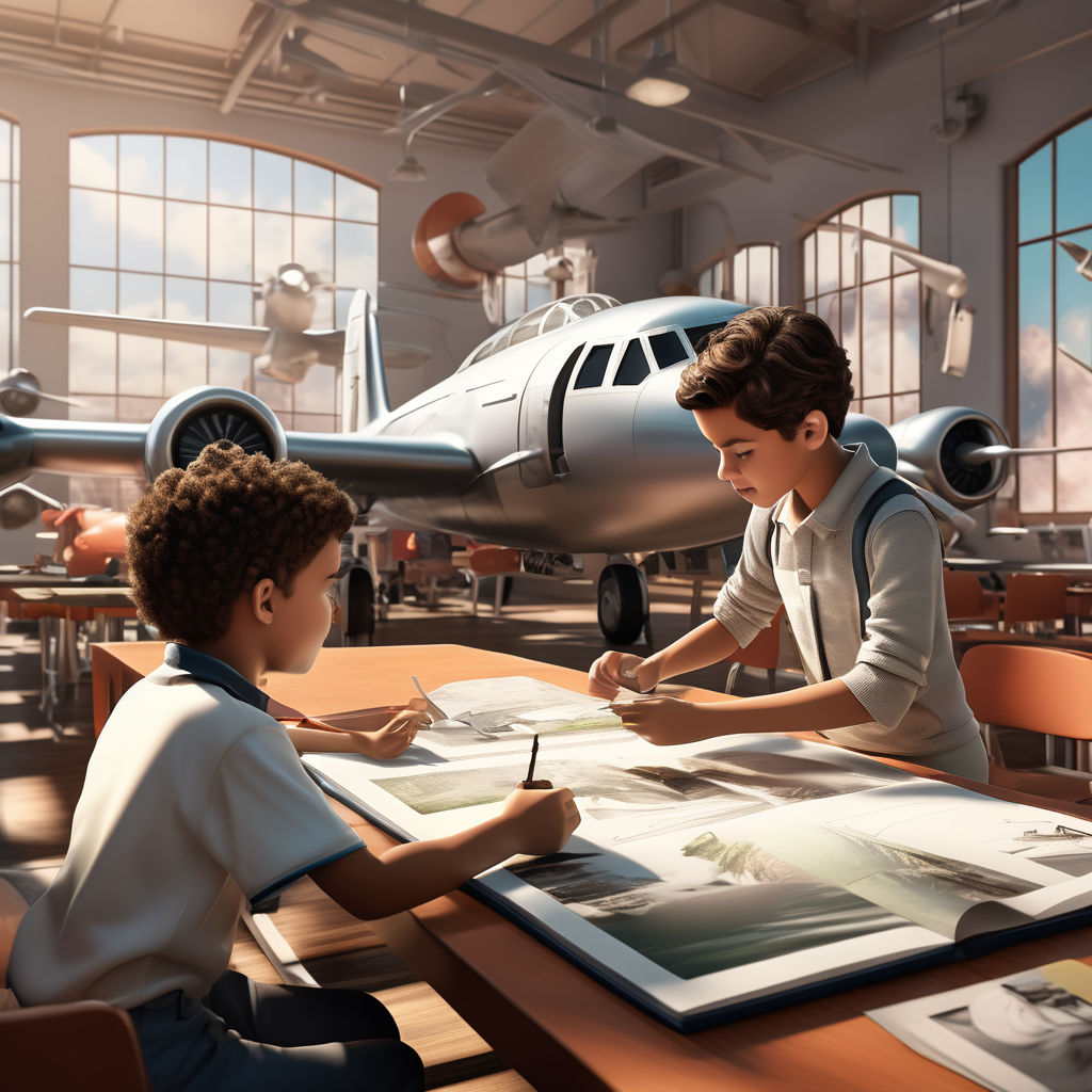 A vibrant classroom setting with aviation-themed educational... by Cody ...