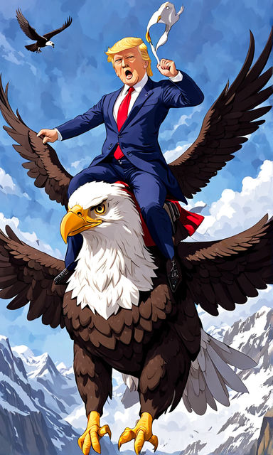 Epic Trump riding a bald eagle by Ai Generting - Playground