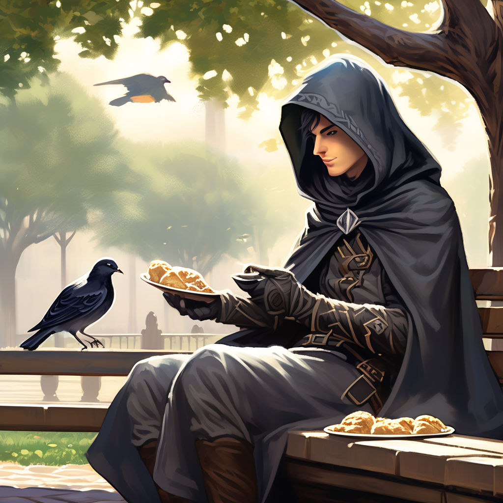 Shadow hooded male elf sitting on a park bench with his face... by Tim ...