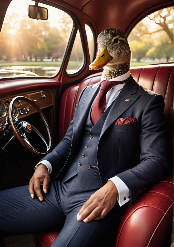 Duck donning red suit by Suno - Playground