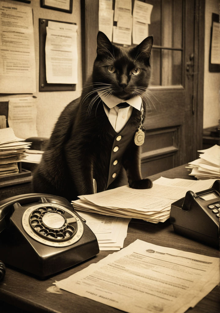 Black cat wearing a police uniform by Shamray Production - Playground