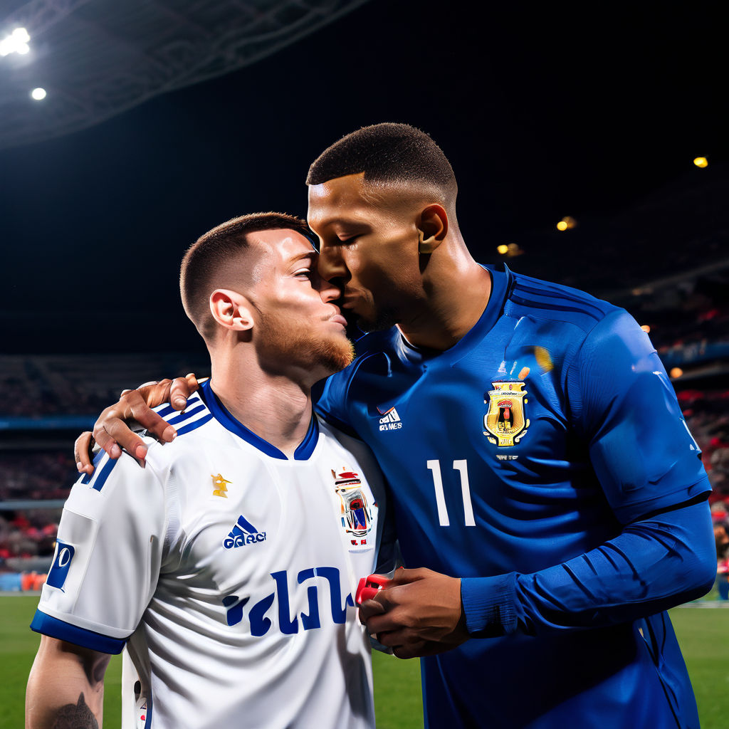 Messi kissing mbappe by yor - Playground