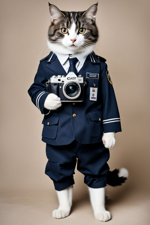 The cat is wearing a journalist uniform and holding a camera... by ...