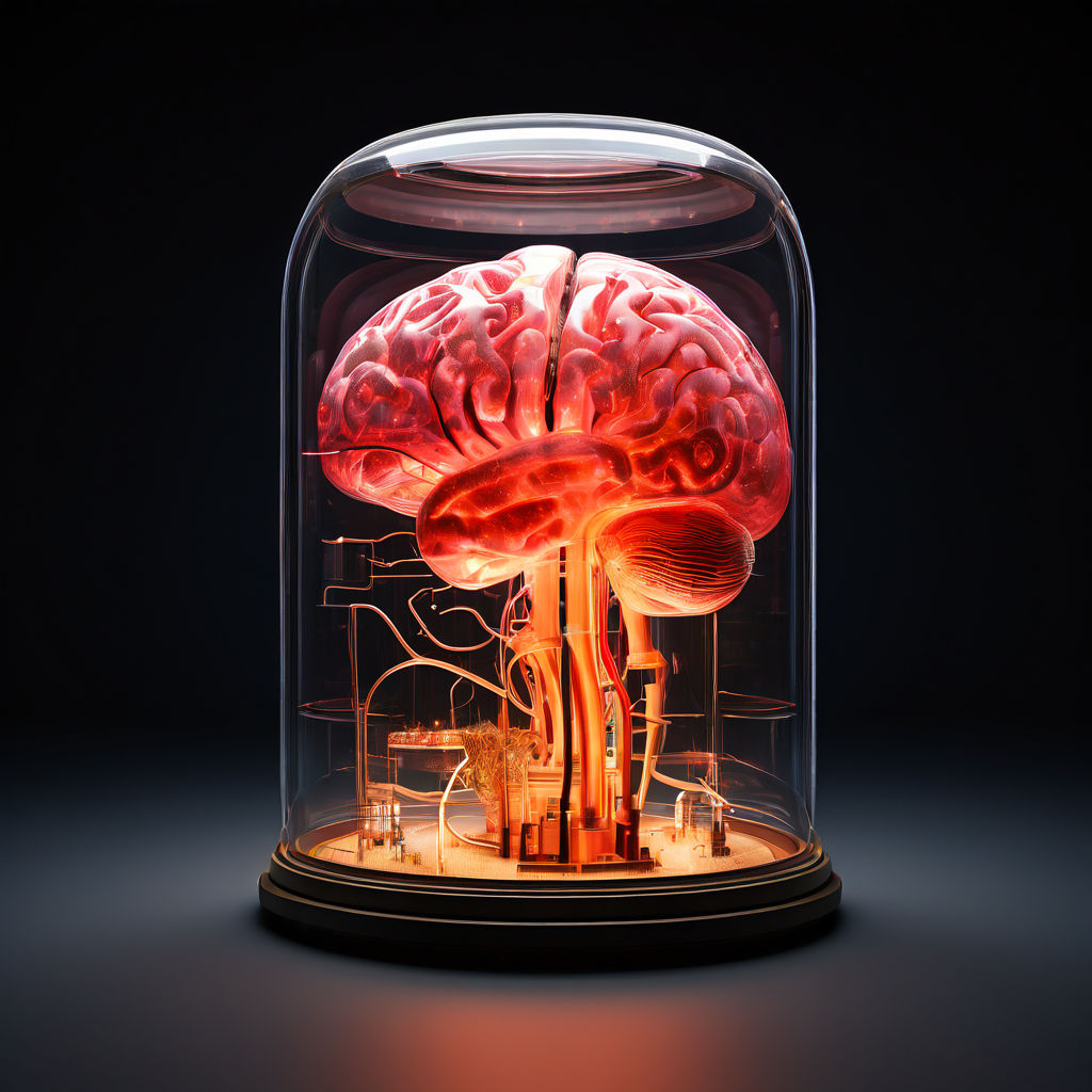 Make a realistic image of the human brain inside a preservat... by ...