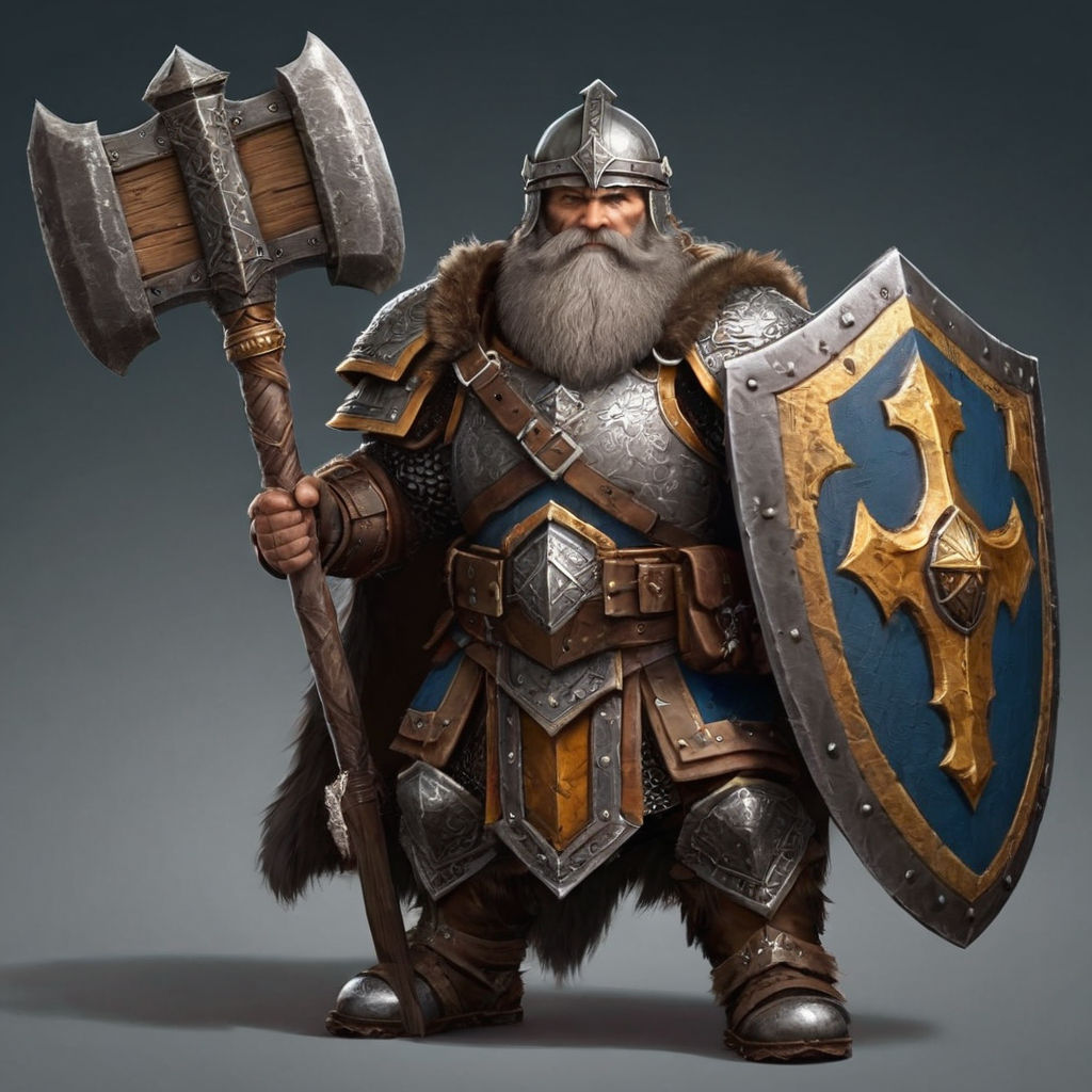 Armored dwarf with shield and war hammer by Ademir Romano - Playground