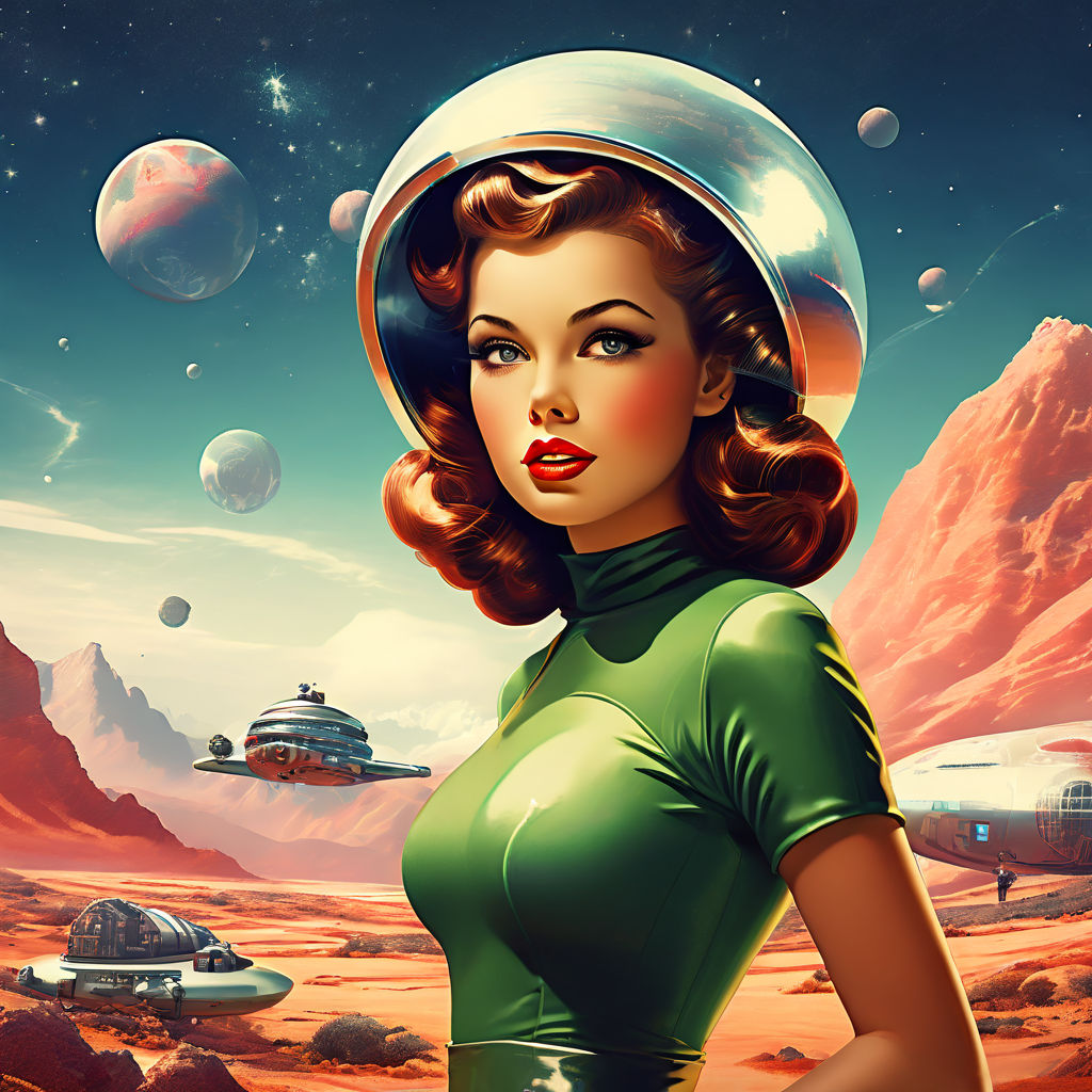 Retro-futuristic pin-up of a girl on an alien planet by Chris Malgrain ...