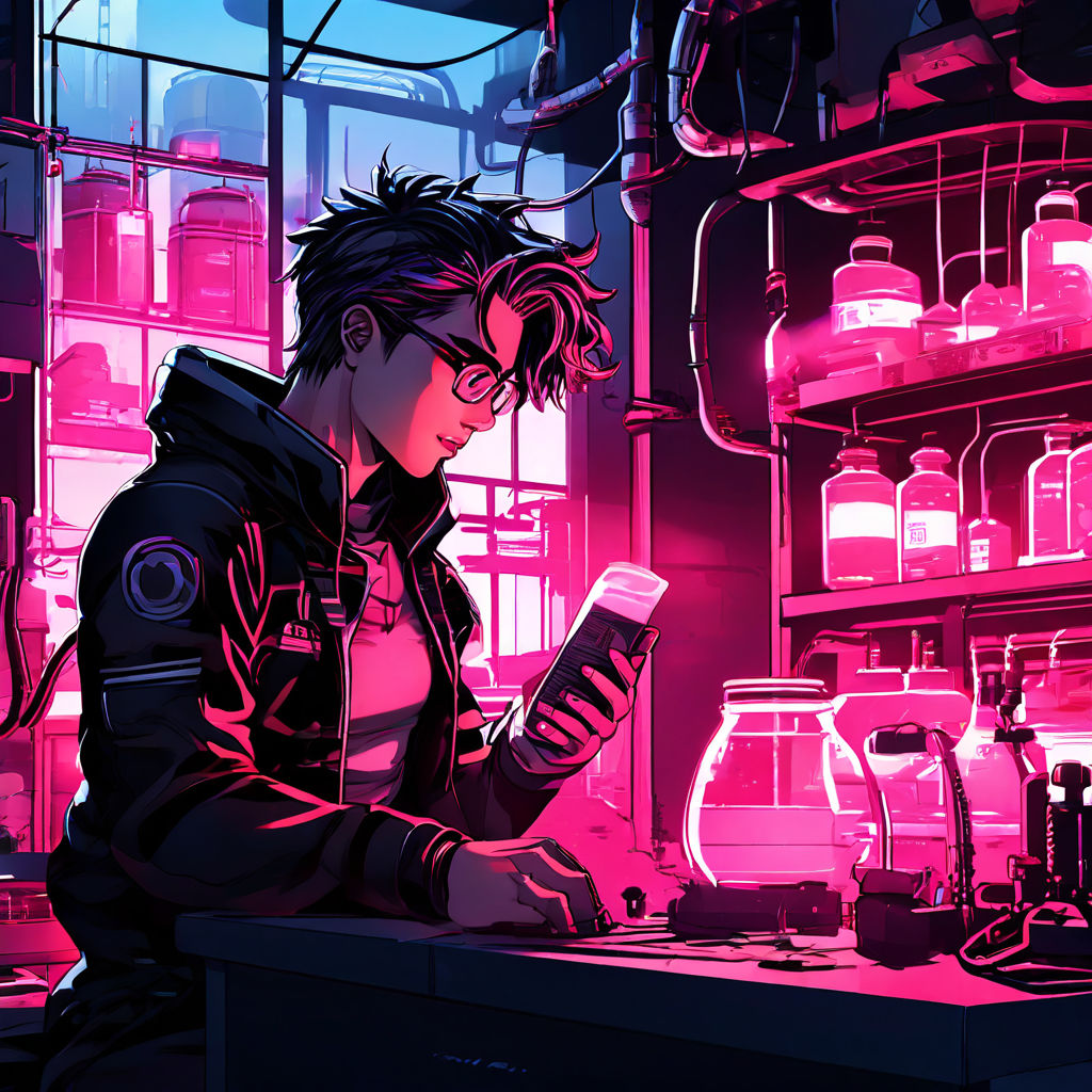 Cyberpunk anime comic "black and white" laboratory with "bab... by ...