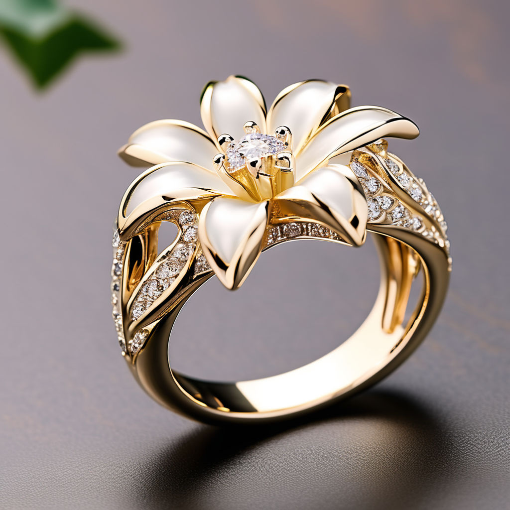 Wedding ring with jewels that look like a lily flower by Samera ...