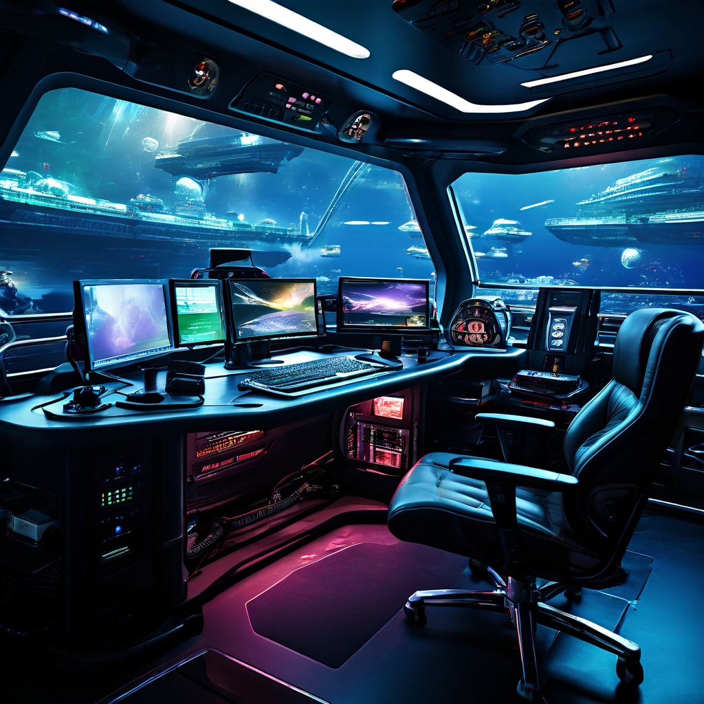 Gaming desk on a ship with 3 large monitors by Justin - Playground