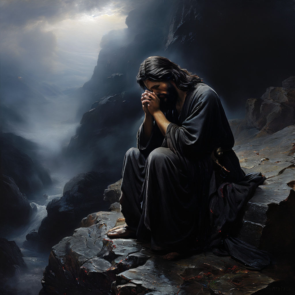 Judas iscariot crying on rock after betraing jesus dark fog ... by ...