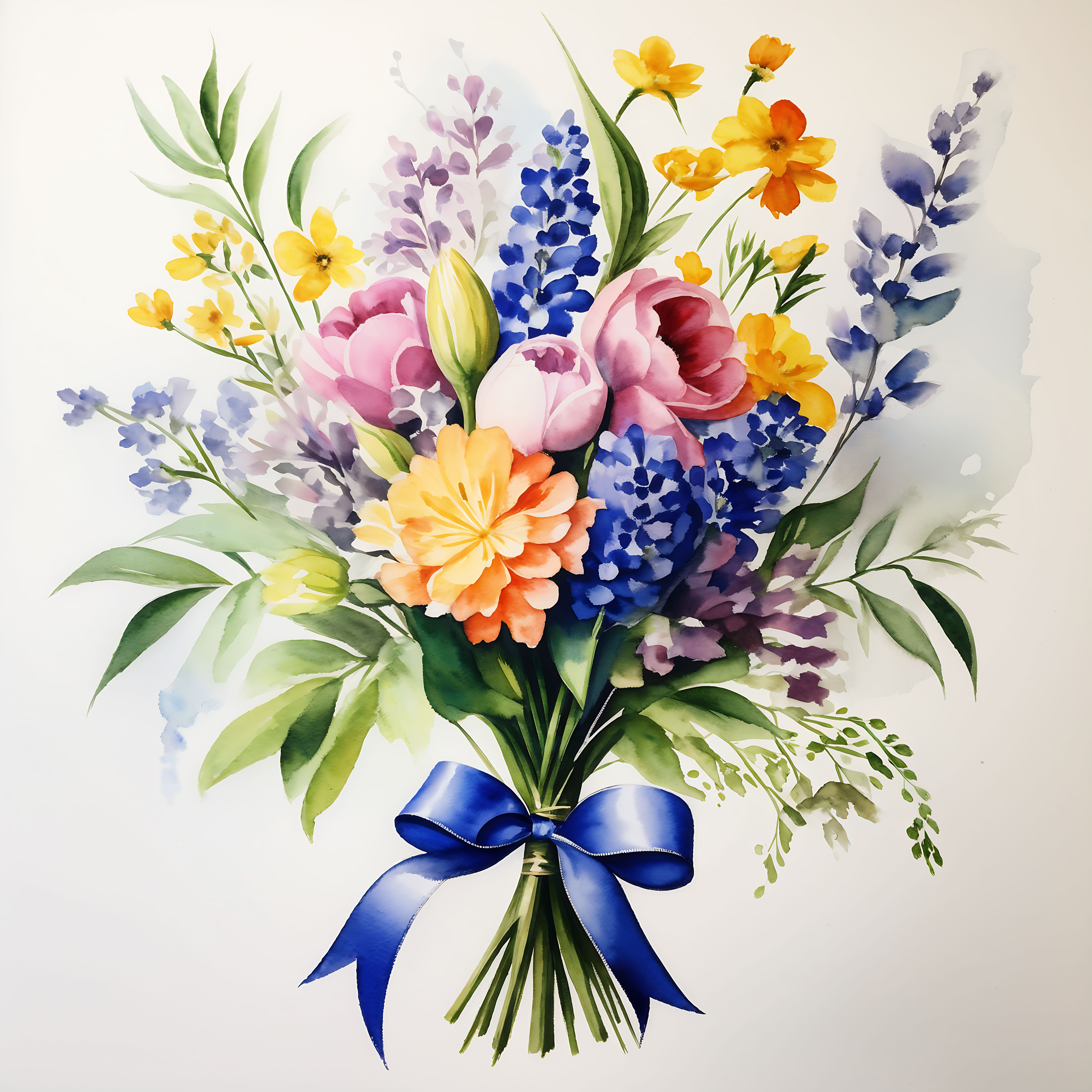 Draw a picture with a bouquet of spring flowers tied with a ... by ...
