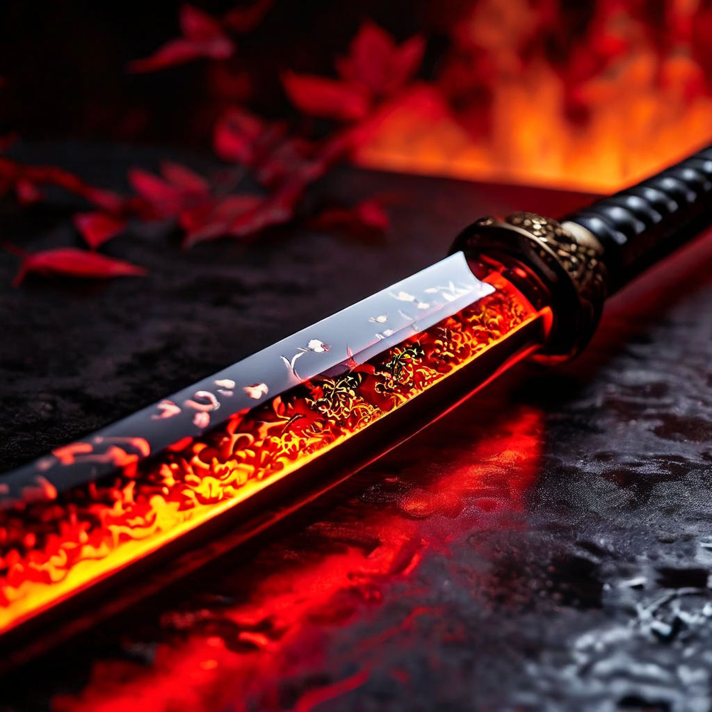 Katana black and red with flaming patterns by Aayush makore - Playground