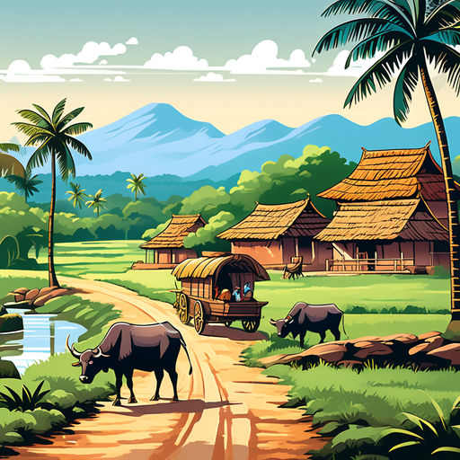 South Indian village captured in 2D cartoon style by srikanth akula ...