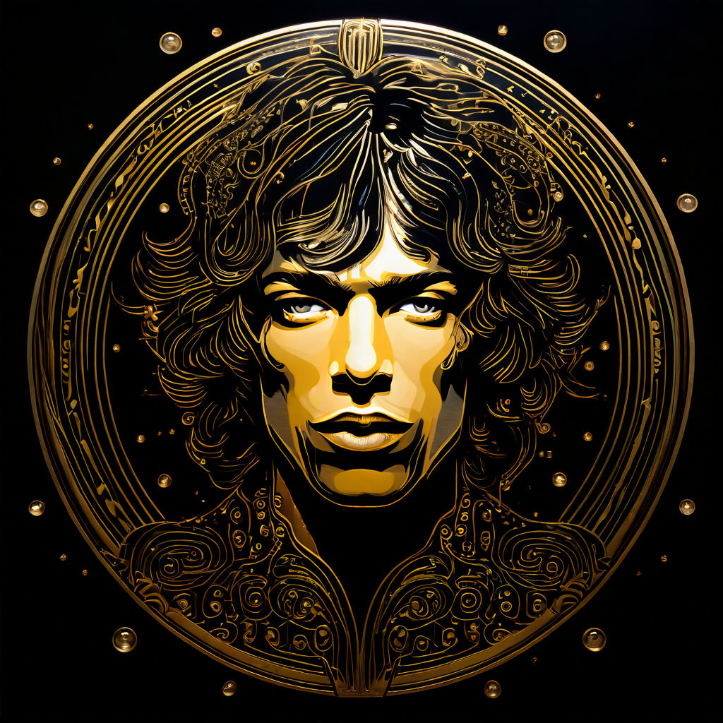 MICK JAGGER HEAD AND SAHOULDERS FRONTAL PORTRAIT IN GOLD WIR... by ...