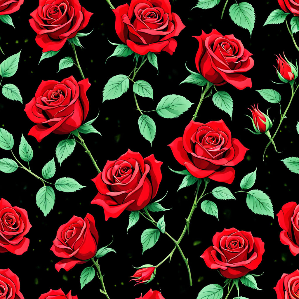 A red rose flower with several buds on a pure black backgrou... by Sean ...