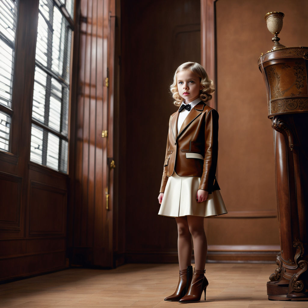 Stern looking white 4 year old girl wearing latex gloves by paul ...