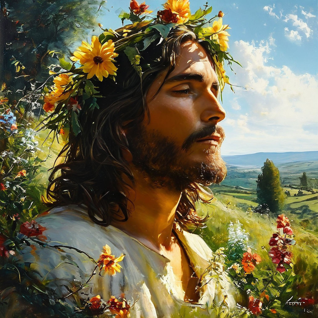 The human figure of Jesus is bathed in a soft golden light by ...