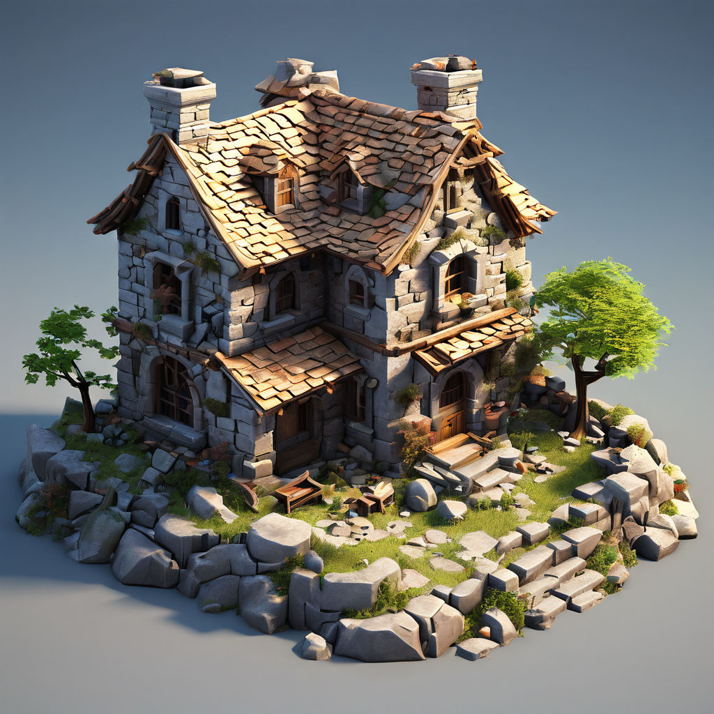 Stylized ruined stone house is an isometric 3D model. by Владимир ...