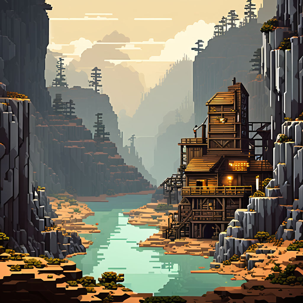 Pixel art style representation of a Minecraft-inspired dark by ...