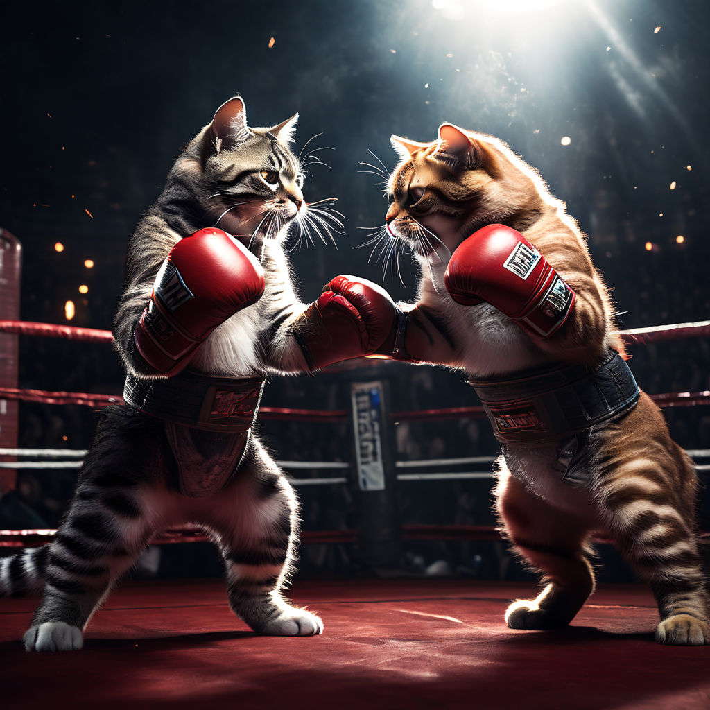 A muscular cat is boxing in the ring and the cat in front of... by ...