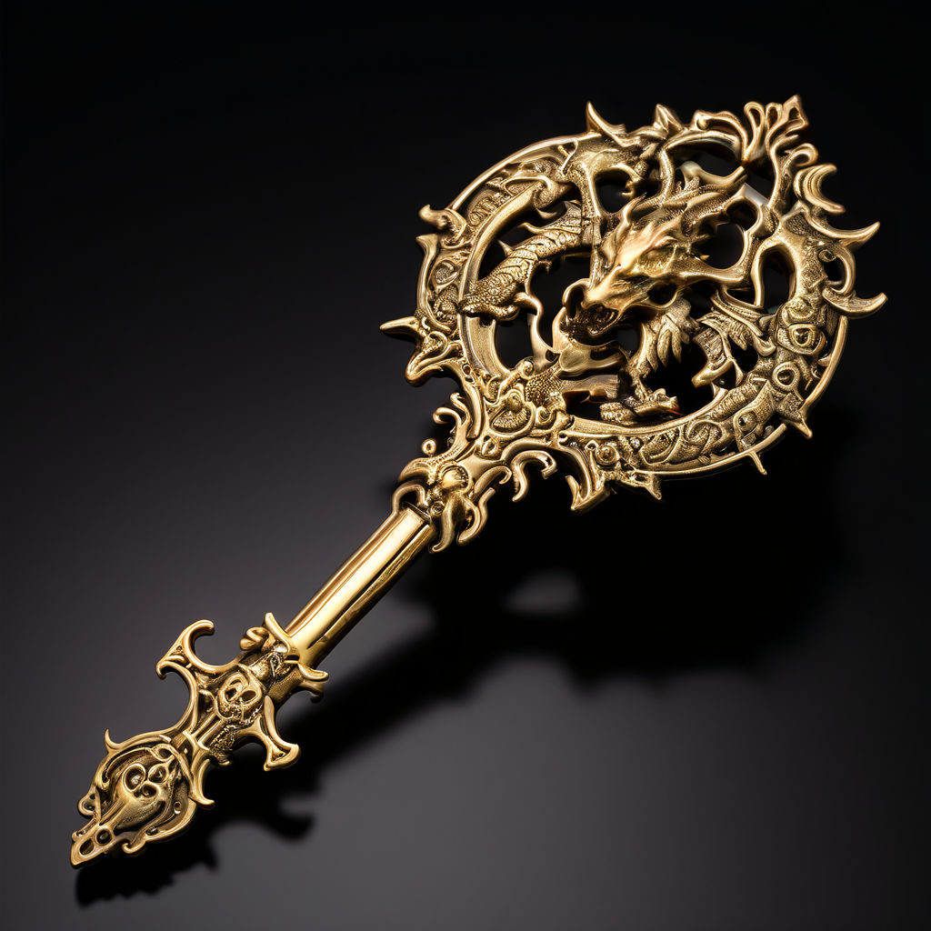 DND big golden key with elegant engravings of dragons by Alli Bla Bla ...