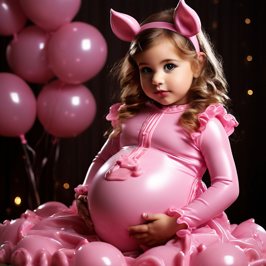 Very Pregnant little girl in a pink tight latex dress spille... by ...