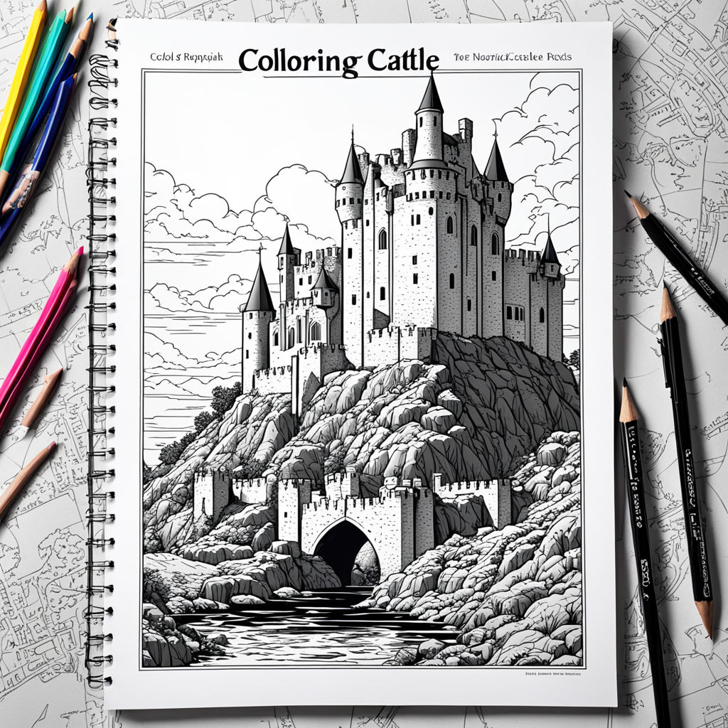 Cover page for a coloring book featuring Scottish castle rui... by ...