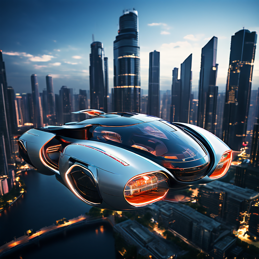 Photo of future flying car in skyscrapers by AI plane - Playground