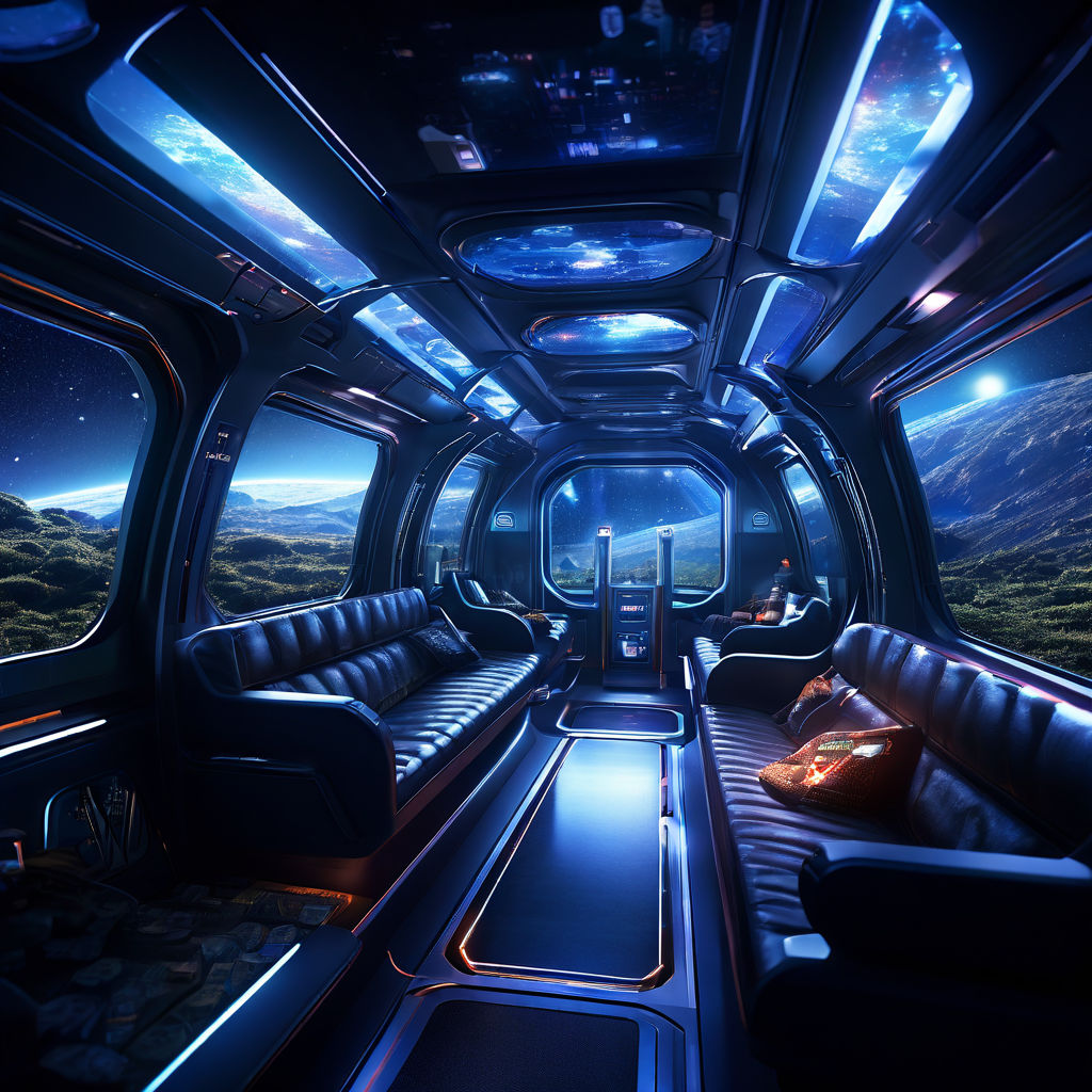 A detailed scene set inside the interior of a space train by 비트에몸을싣고 ...