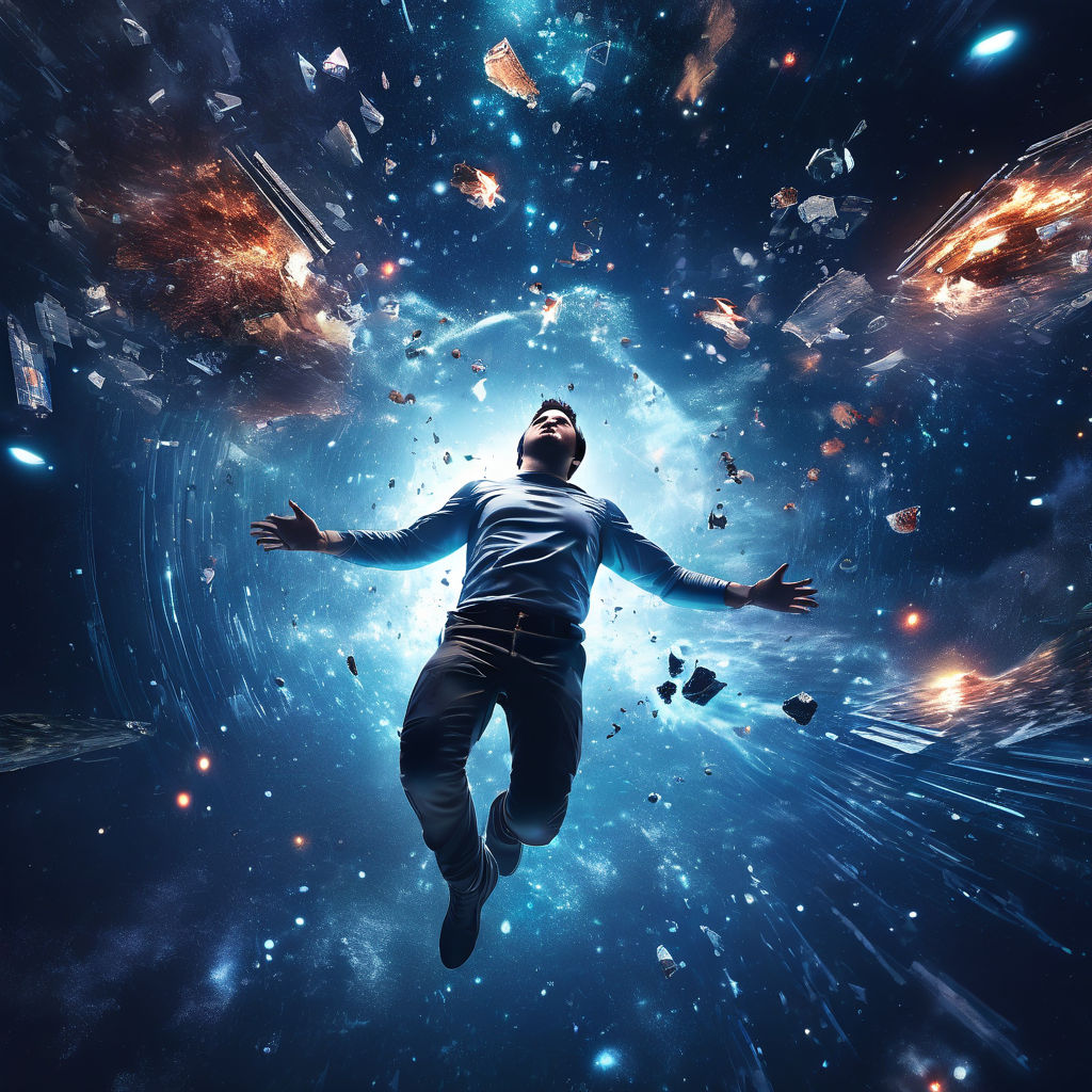 A man floating in space disintegrating into parts. by Francis von Lowe ...