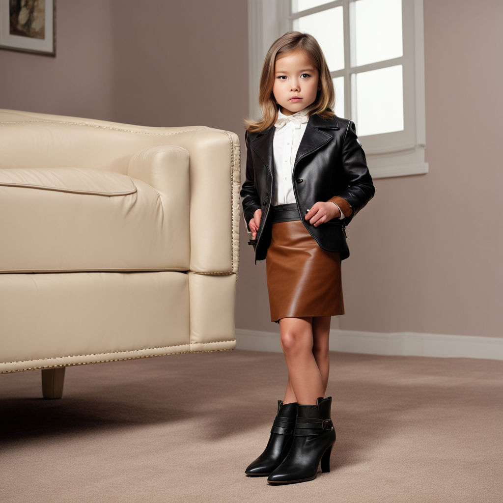 Stern looking 4 year old girl wearing leather gloves by paul - Playground