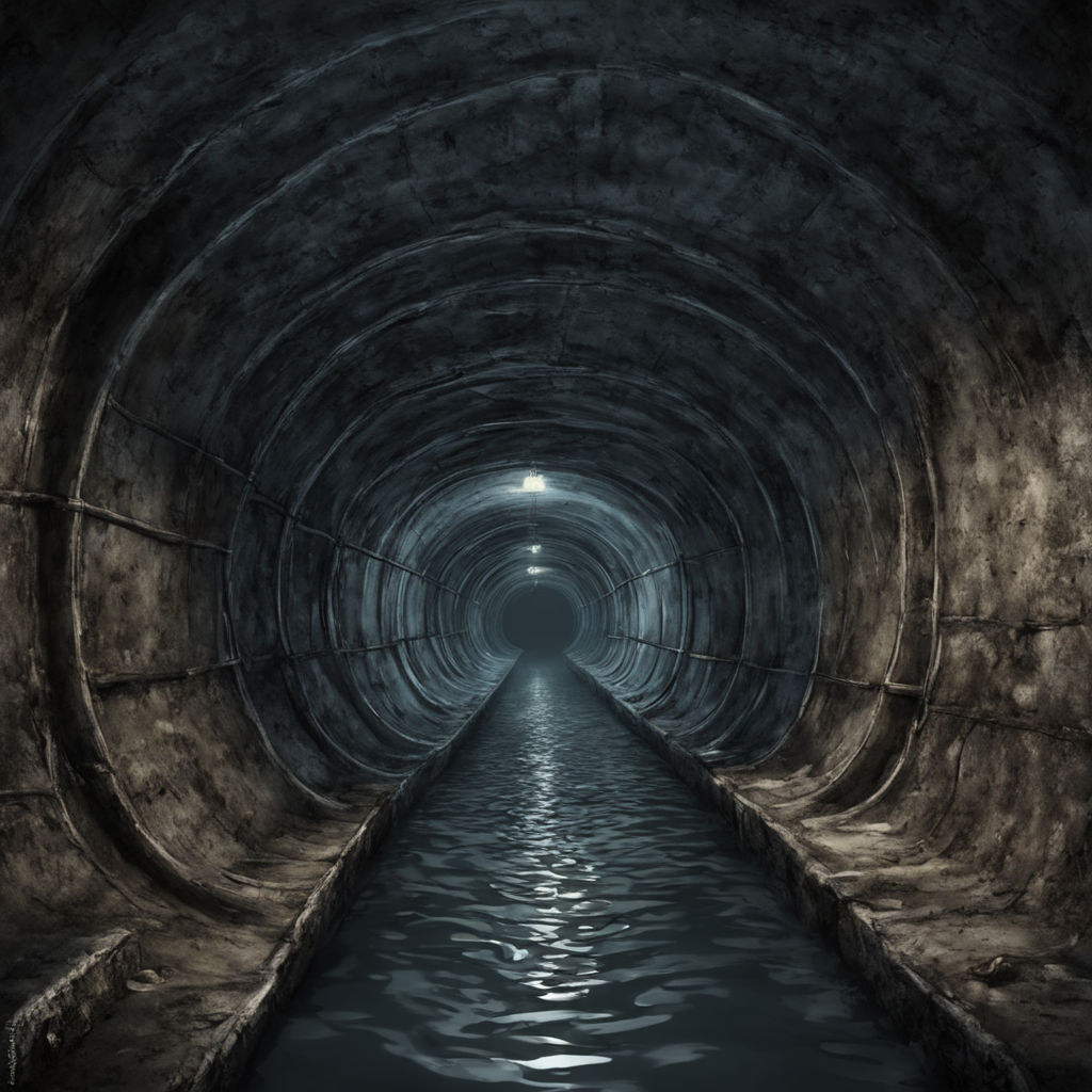 Dark Underground wet sewer tunnel comic realistic with water... by ...