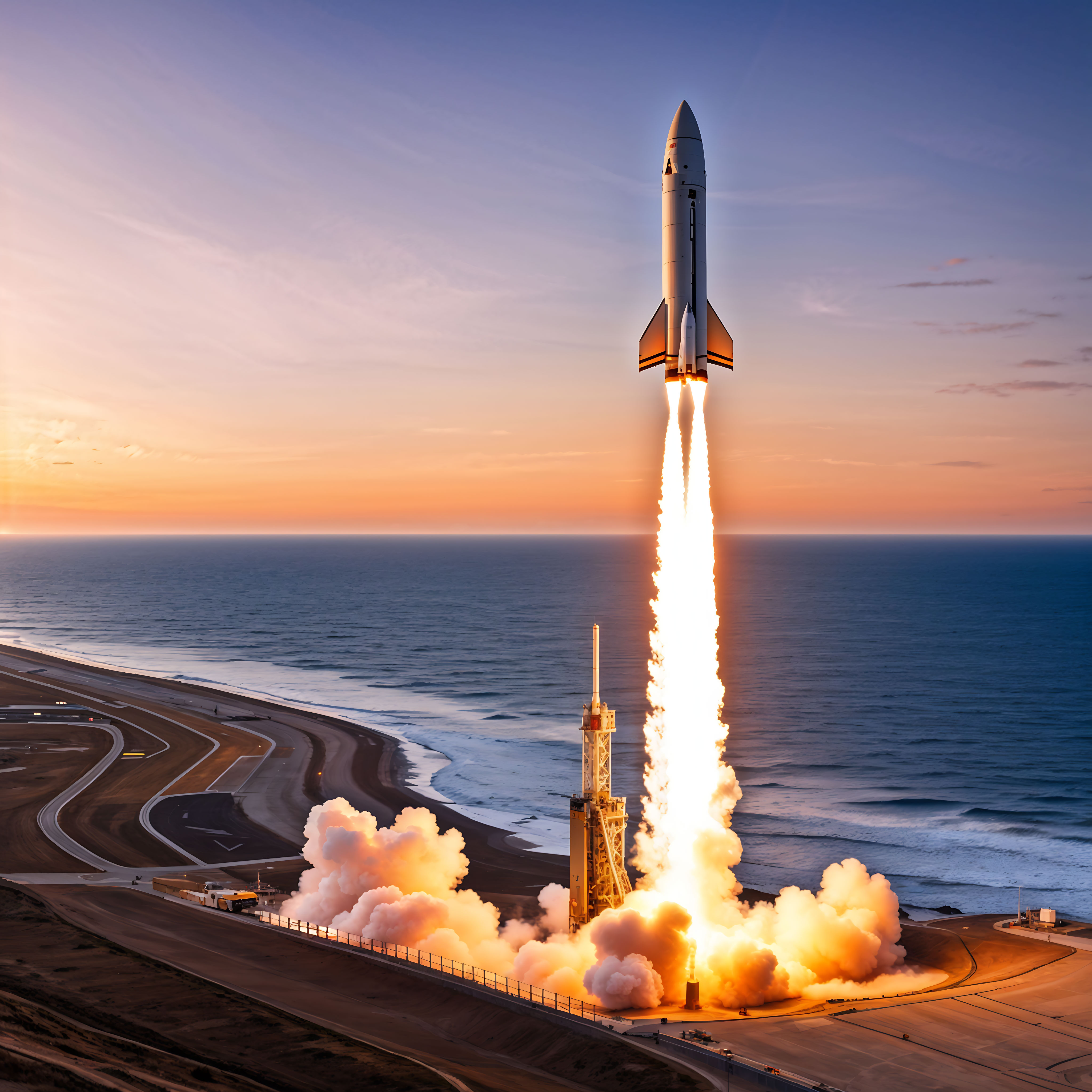 The take-off of a space rocket from a spaceport on the ocean... by Ivan ...