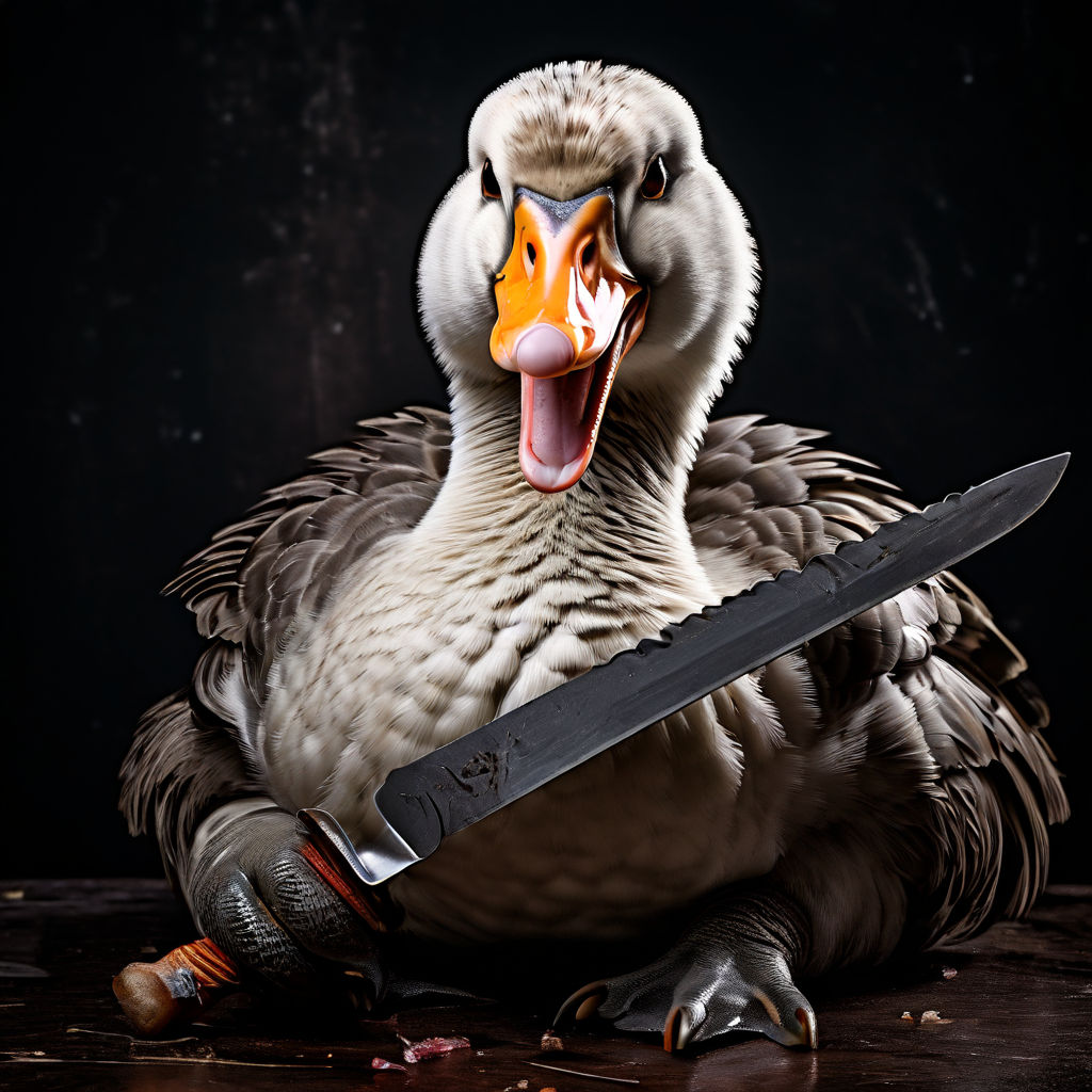 Goose with a very sharp knife in its mouth by Влад Хамитун - Playground