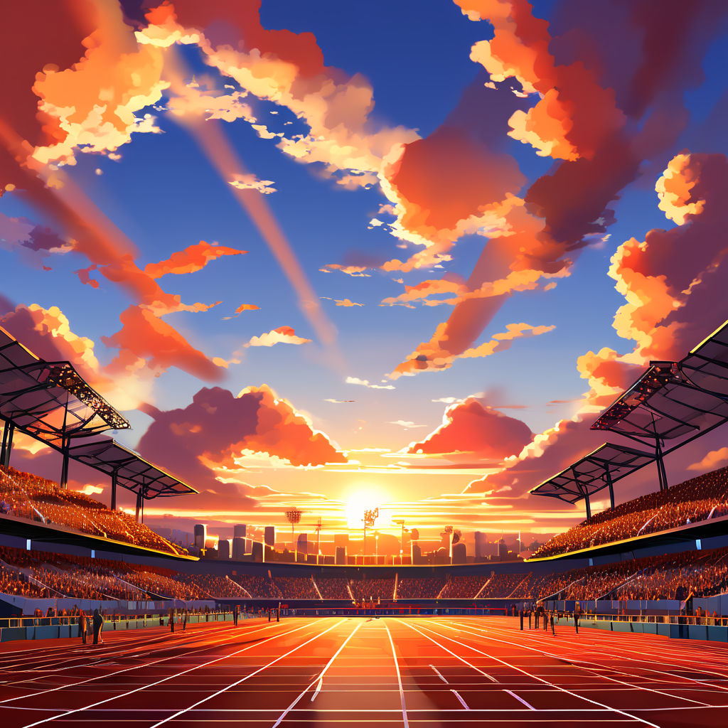 Track field basking under a golden sunset by manothmi sehansa - Playground