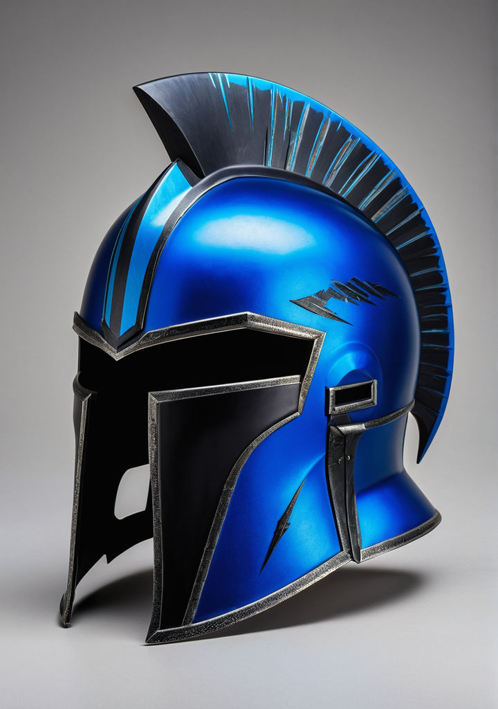 A black Spartan helmet with sharp edges and details. The hel... by ...