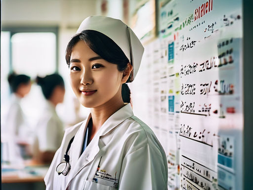 Portrait of a Korean nurse engaging in a language lesson by 김민수 - Playground