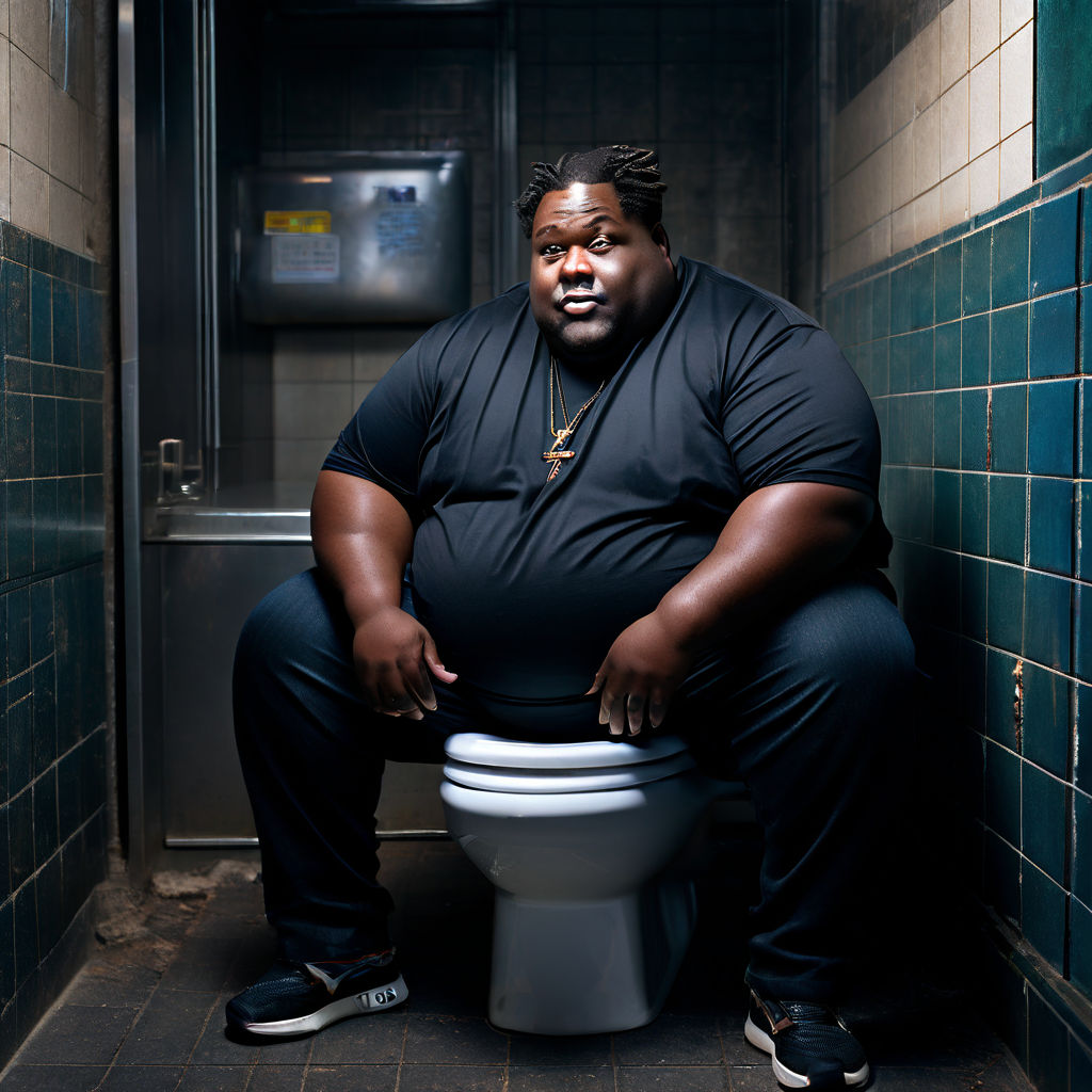 Fat black man sits on a public toilet and pooping by Лев Войтенко - Playground
