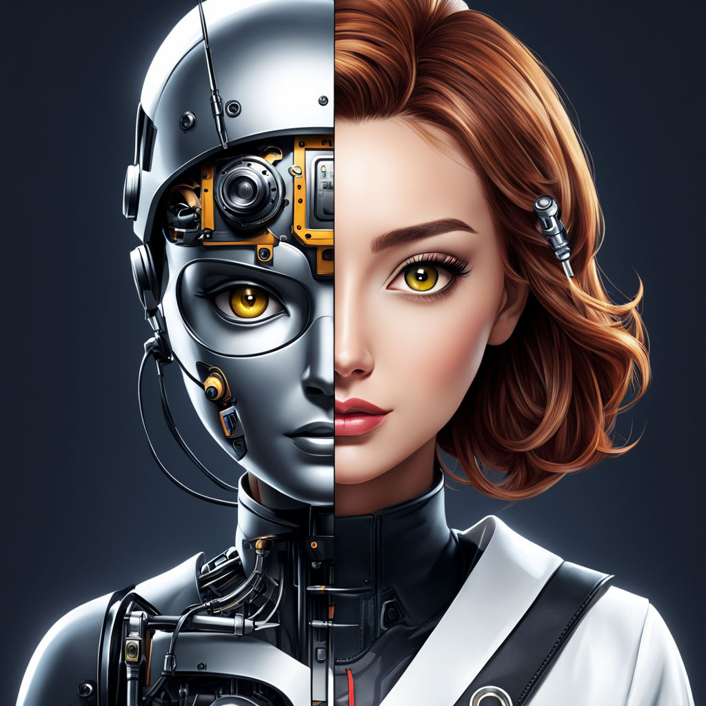 An icon for a tutor half human and half machine and add a le... by ...