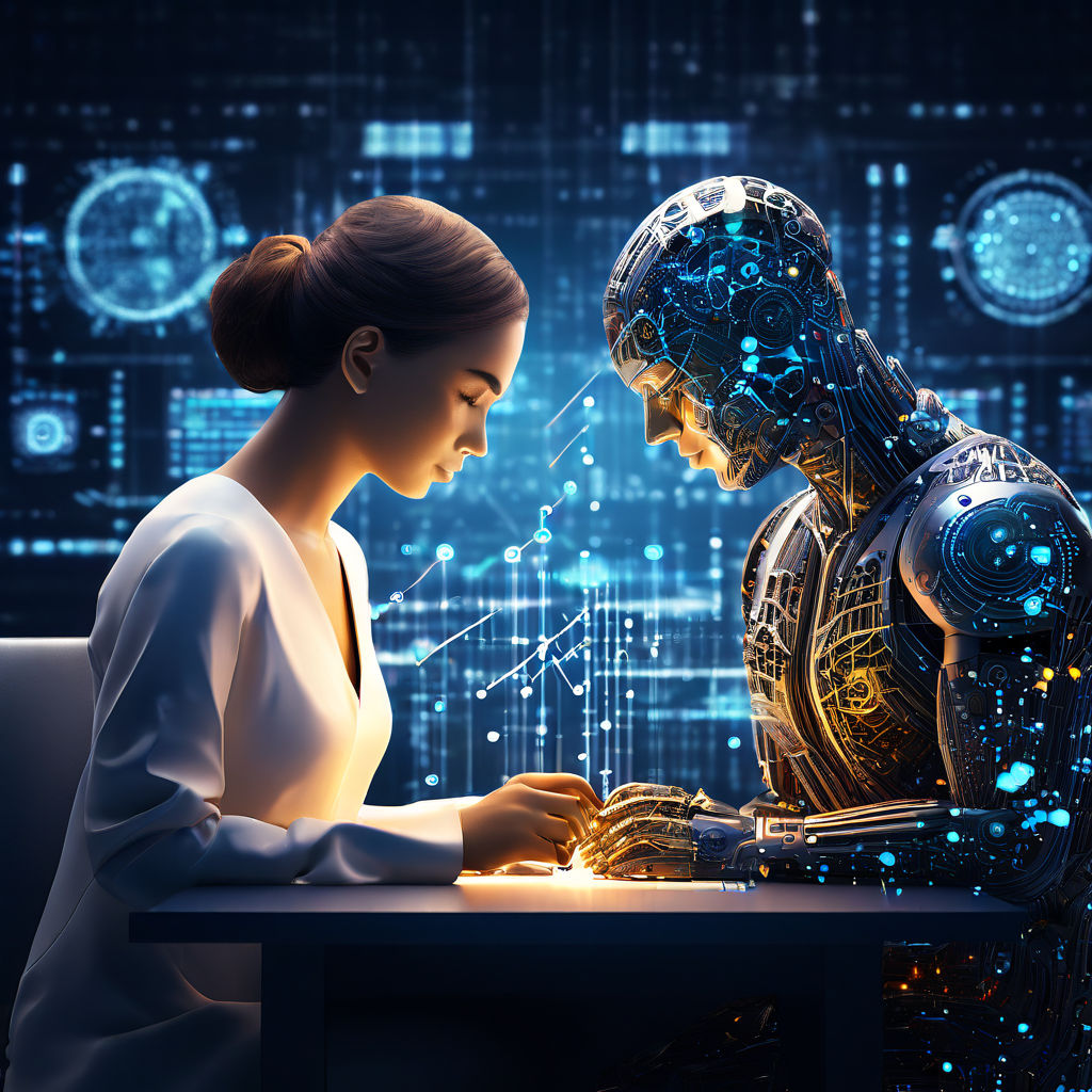 Two figures (human and AI) working together by arrow eman - Playground