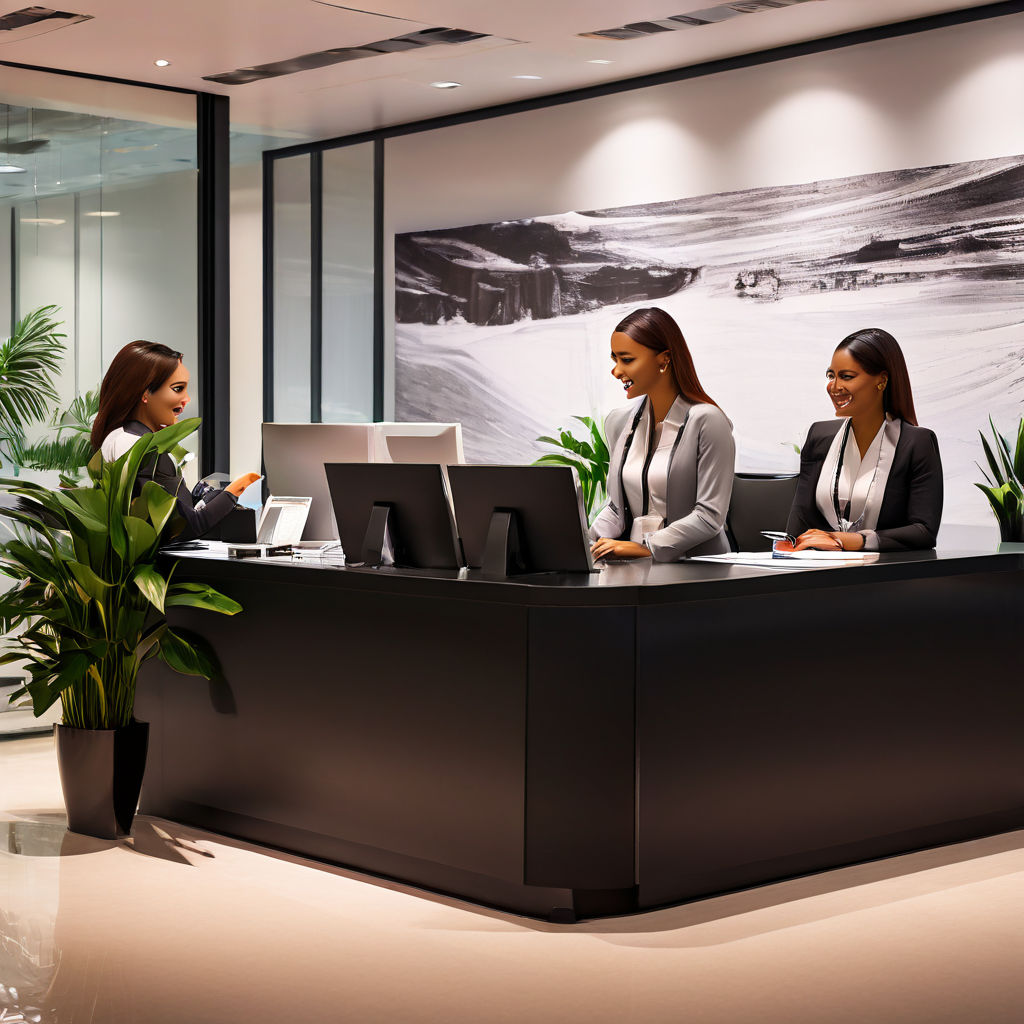 Reception desk with 2 female receptionist. Drawing. by Dcee Chan ...