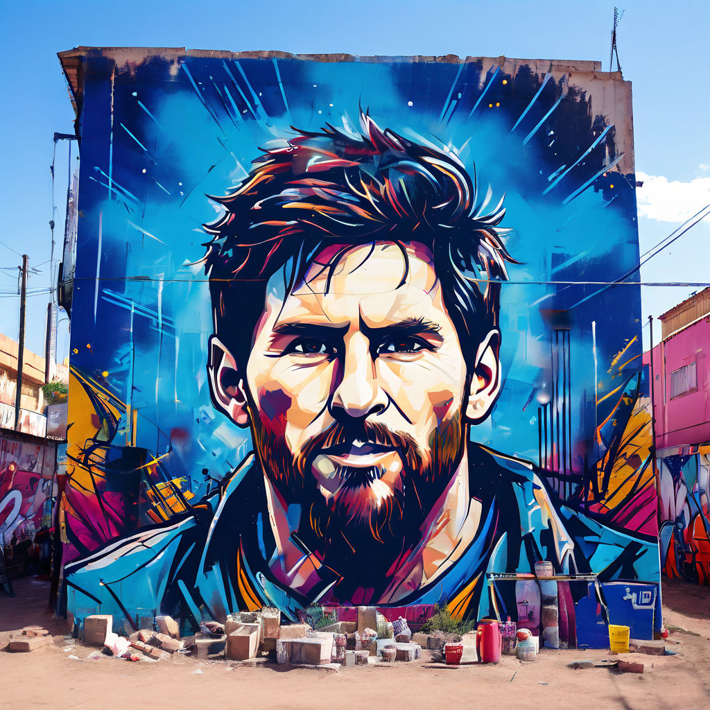 Create a graffiti artwork that honors Lionel Messi in his ho... by Tim ...