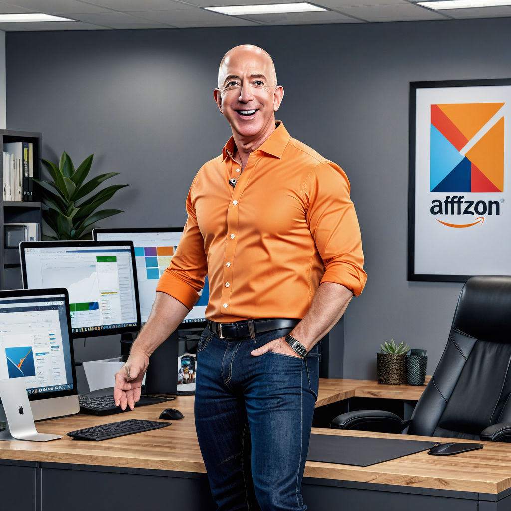 A full body photo of Jeff Bezos IN YOUR OFFICE WITH an a joy... by ...